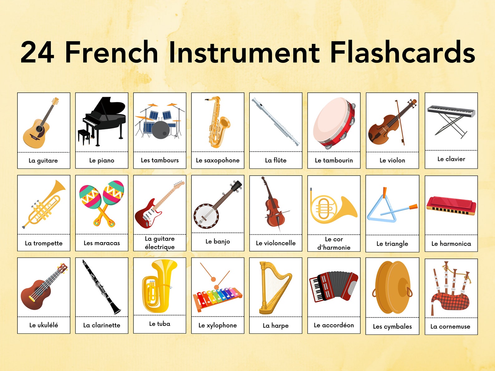 French Instrument Flashcards, French Music Vocabulary, Montessori ...