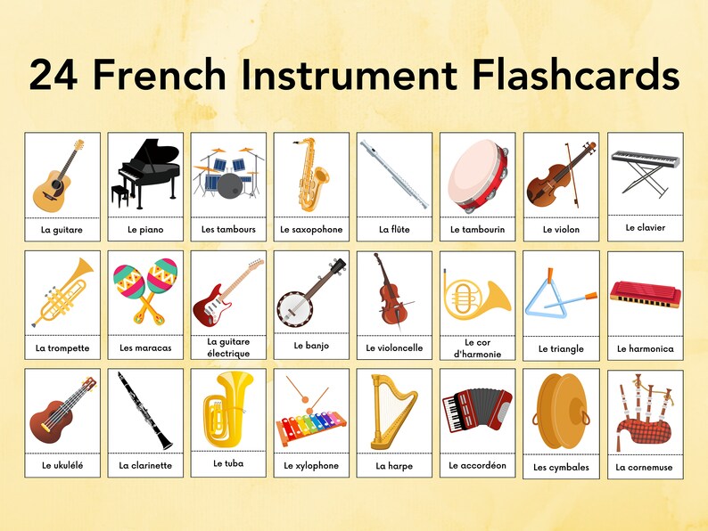 French Instrument Flashcards, French Music Vocabulary, Montessori ...