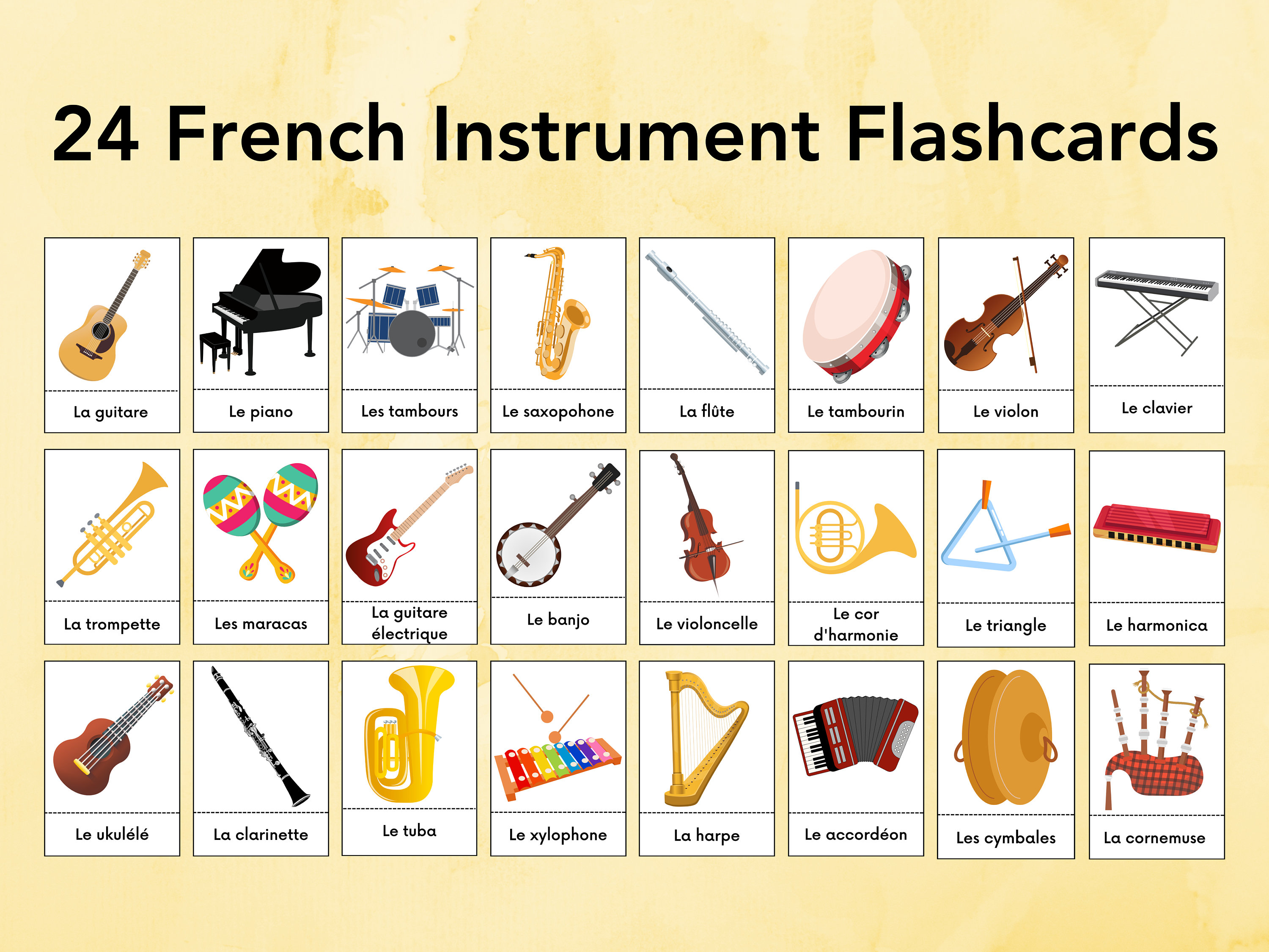 French Instrument Flashcards, French Music Vocabulary, Montessori ...