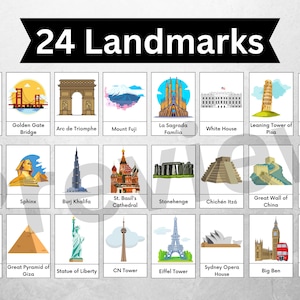 World Landmark Flashcards, Famous Geography Flash Cards, Homeschooling ...