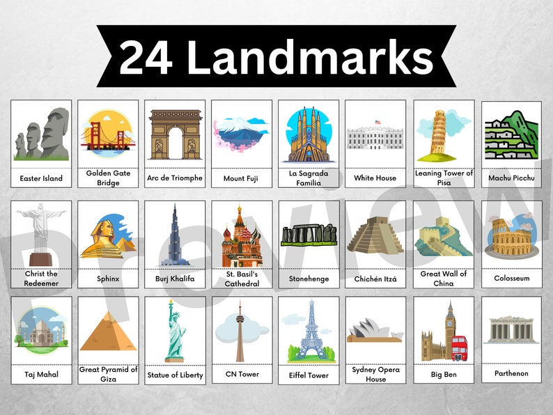 World Landmark Flashcards, Famous Geography Flash Cards, Homeschooling ...