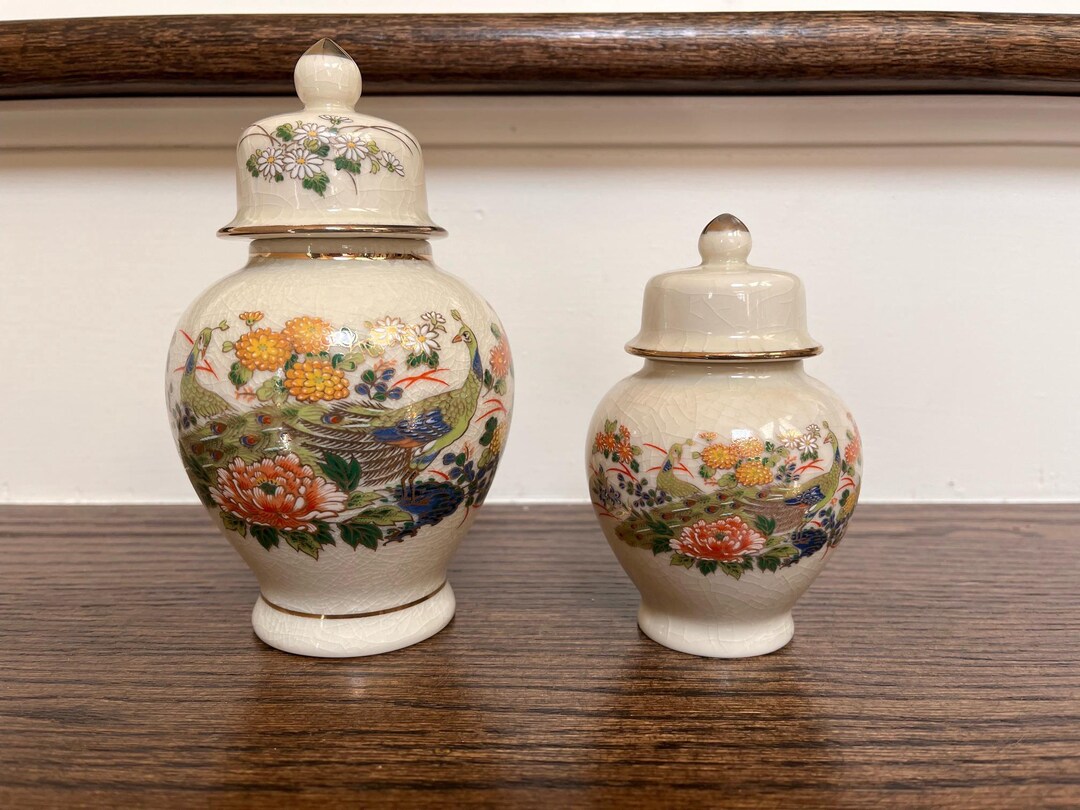 Vintage Pair of Satsuma Ginger Jars With Gold Trim and Crackle ...