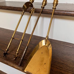 Vintage Brass Fireplace Tools — Poker, Shovel, Tongs - Etsy