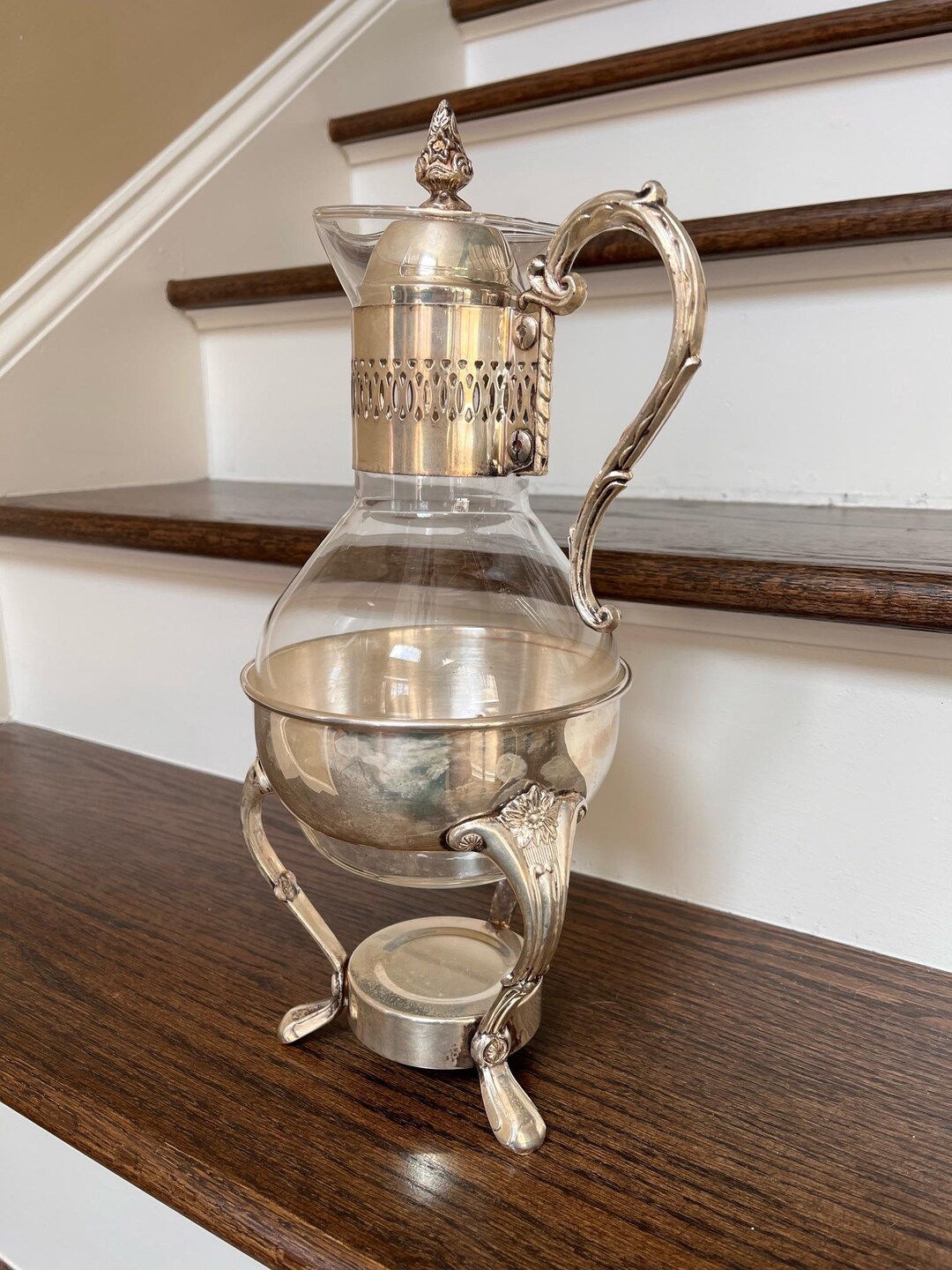 Vintage Silver Plated Leonard Glass Coffee Tea Carafe Pot With Warmer ...