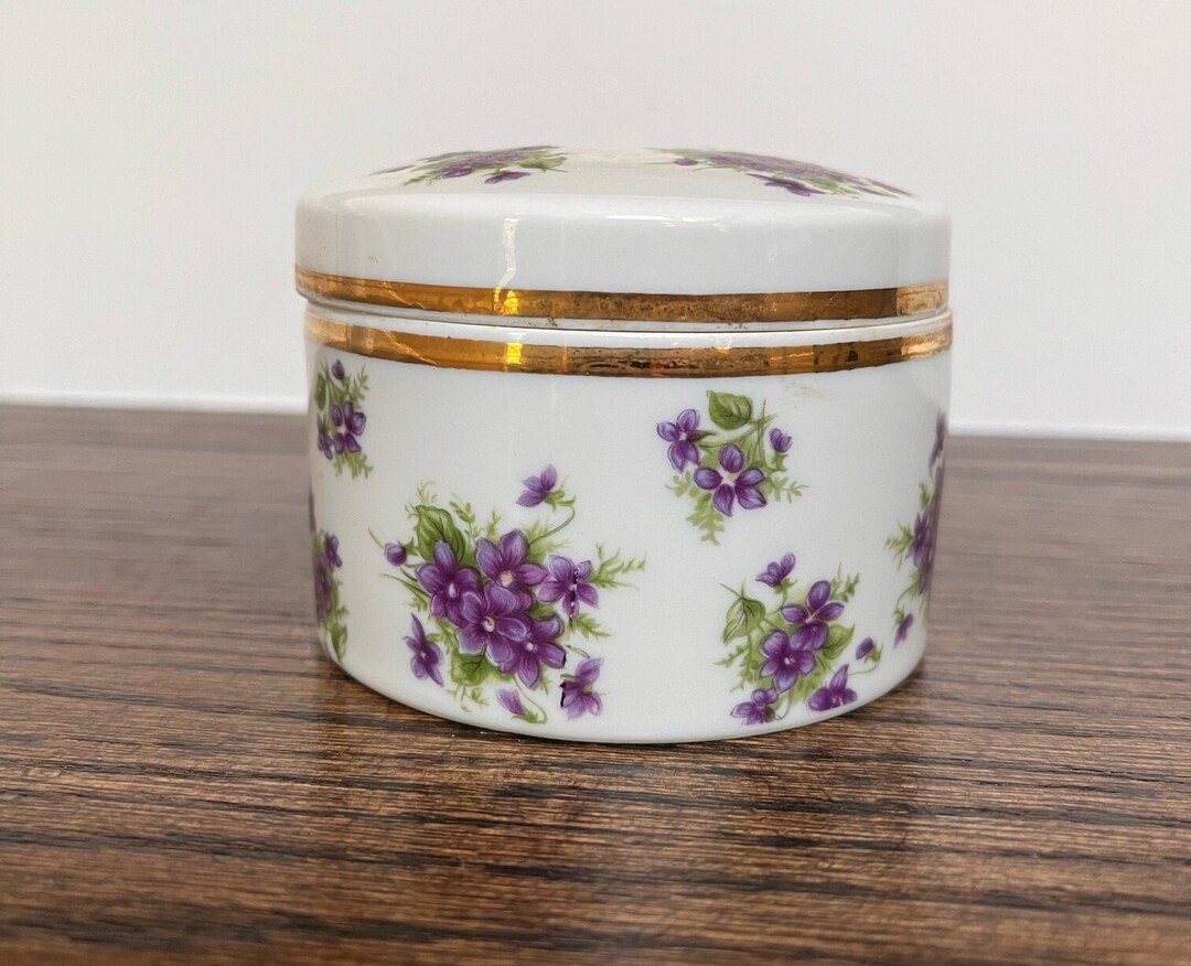Vintage Lefton China Trinket Box Hand Painted With Purple Violet ...