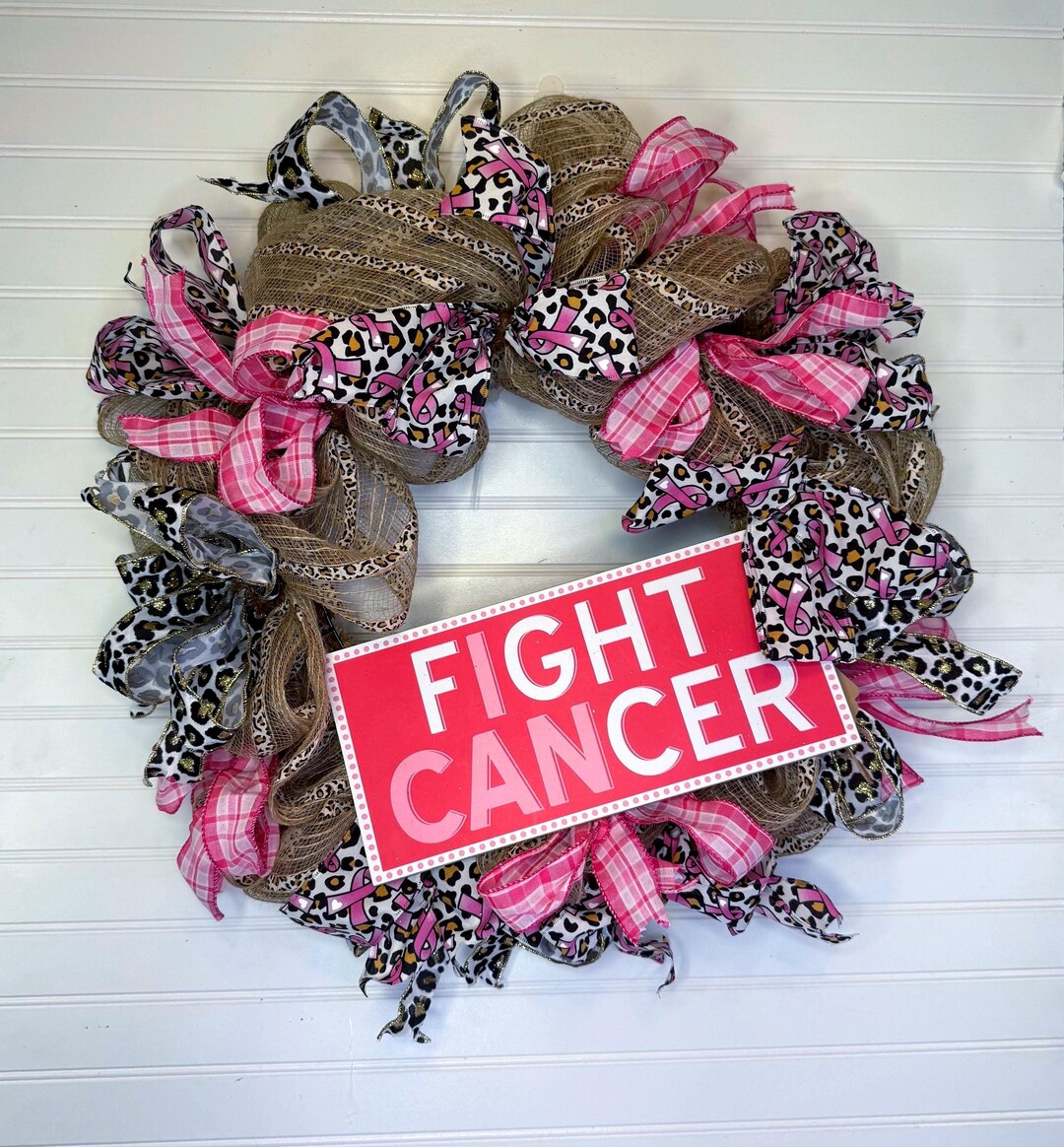 Fight Cancer Wreath, Breast Cancer Awareness Deco Mesh Front Door ...