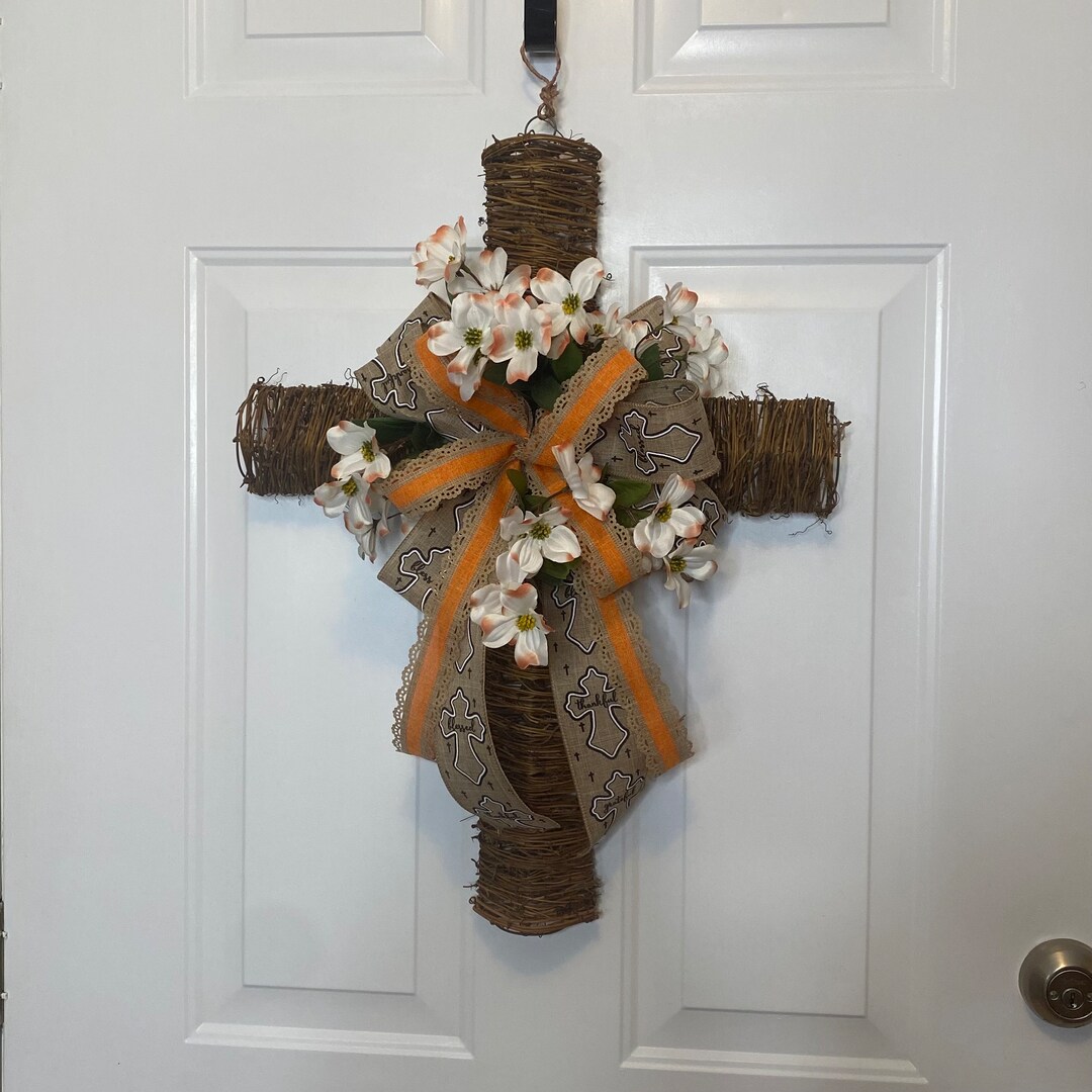 Grapevine Cross Dogwood Flowers With Lace and Thankful/grateful Wired ...