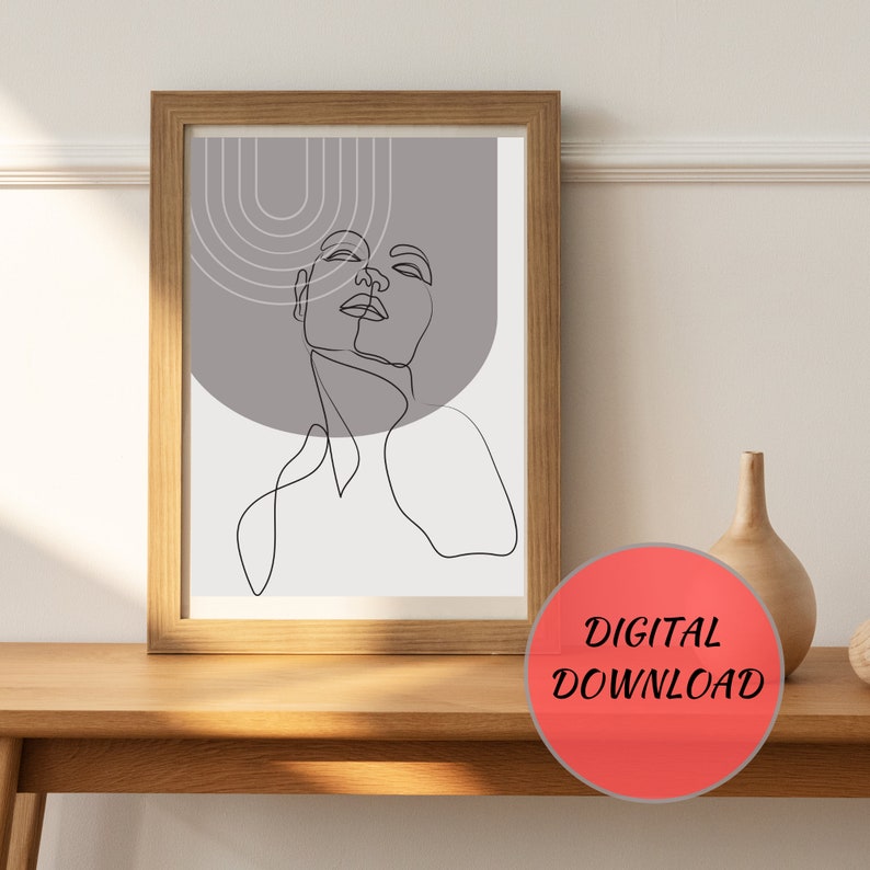 Printable Wall Art Printable One Line Art Abstract Wall Art Women Wall