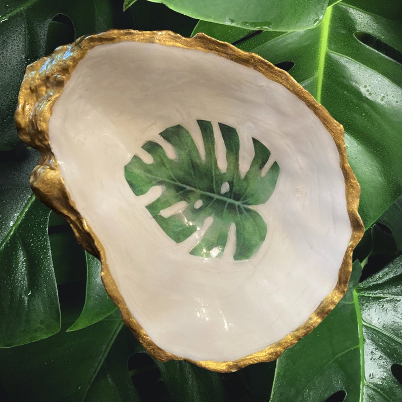 Oyster Shell Ring Dish, Monstera Palm Leaf Gift for Her, Shell Jewelry ...