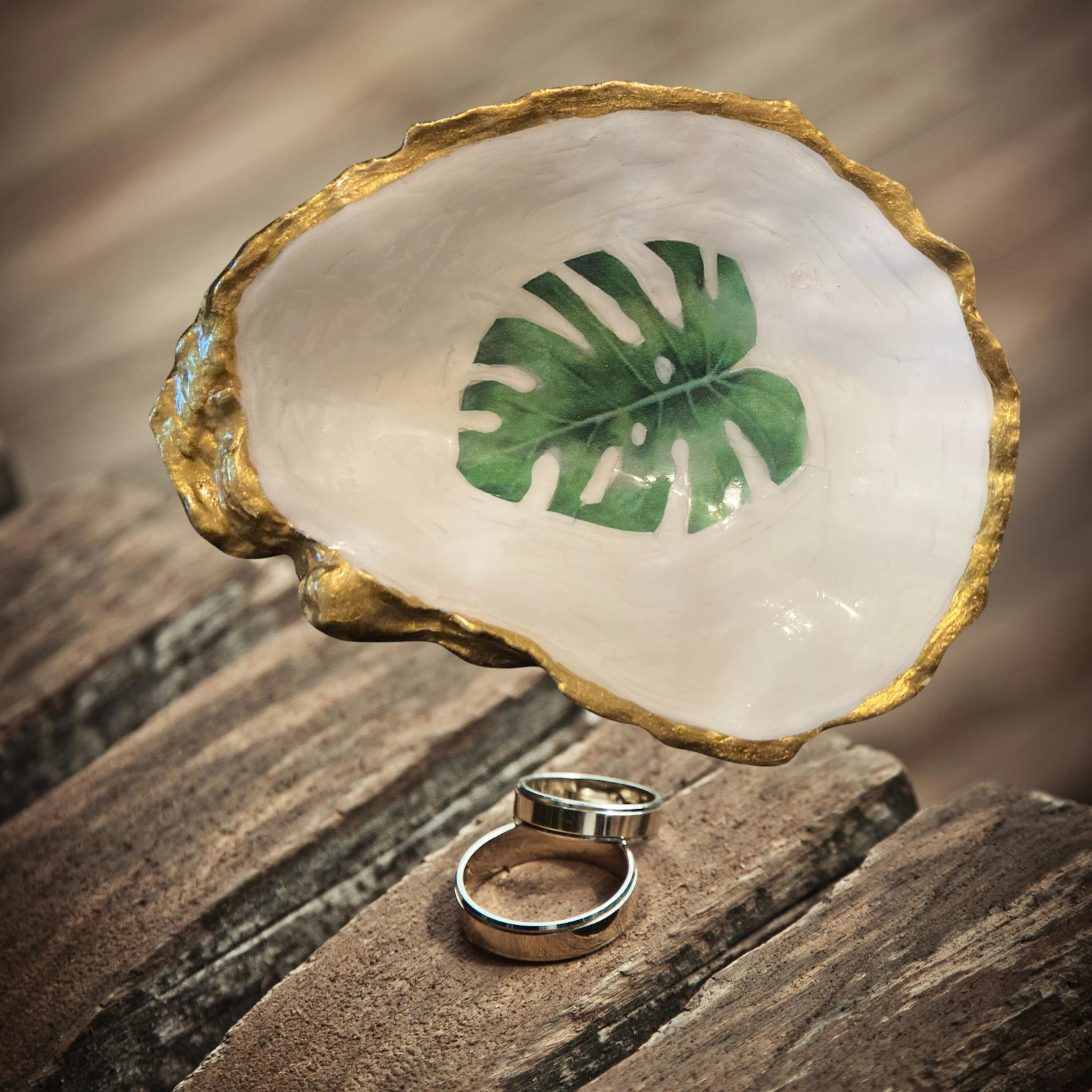 Oyster Shell Ring Dish, Monstera Palm Leaf Gift for Her, Shell Jewelry ...