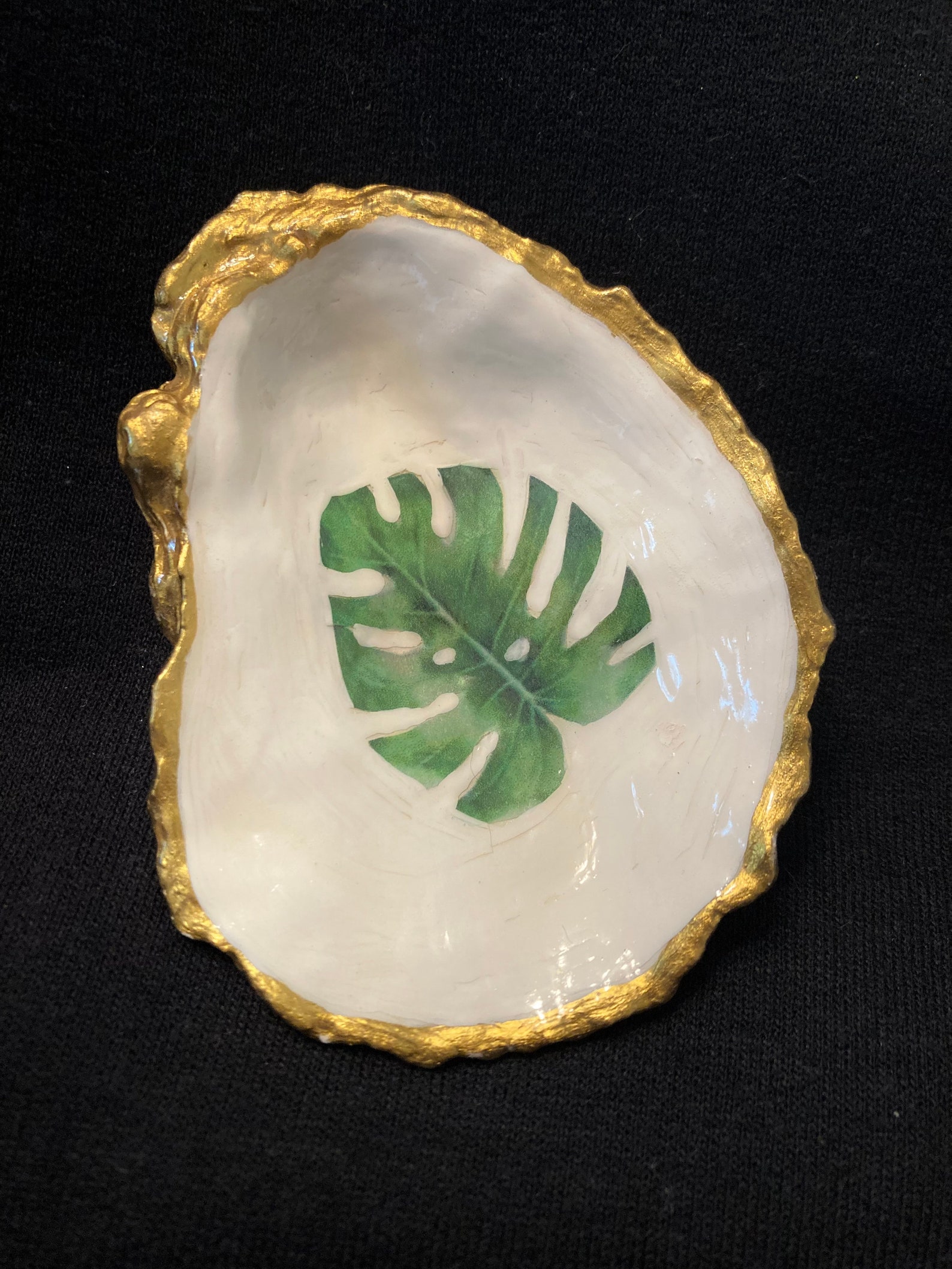 Oyster Shell Ring Dish, Monstera Palm Leaf Gift for Her, Shell Jewelry ...