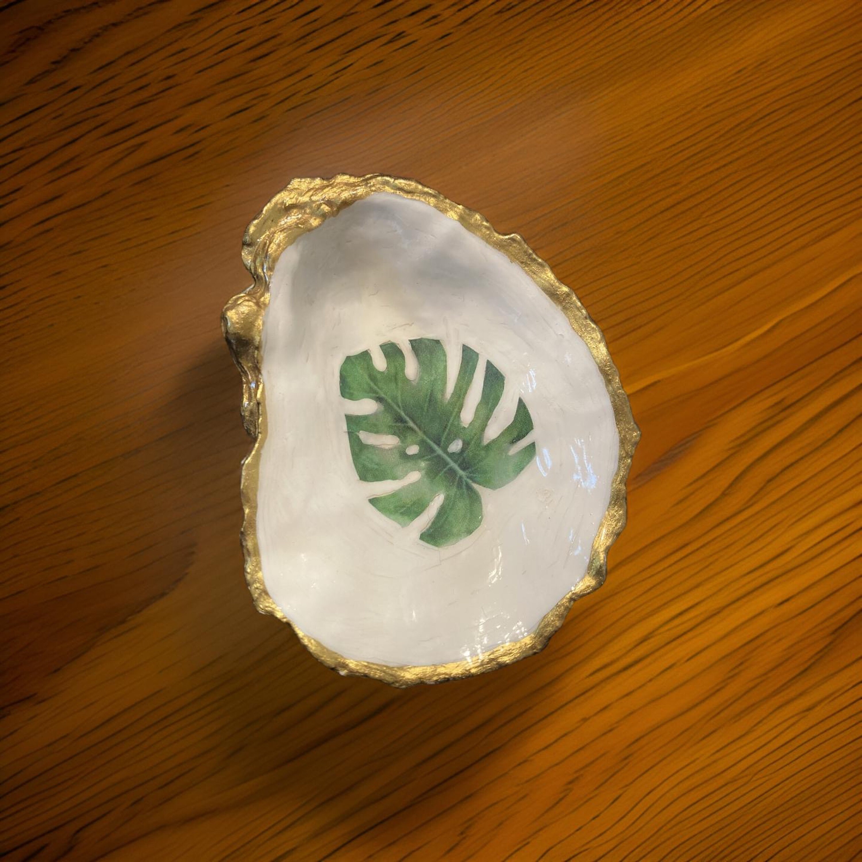 Oyster Shell Ring Dish, Monstera Palm Leaf Gift for Her, Shell Jewelry ...