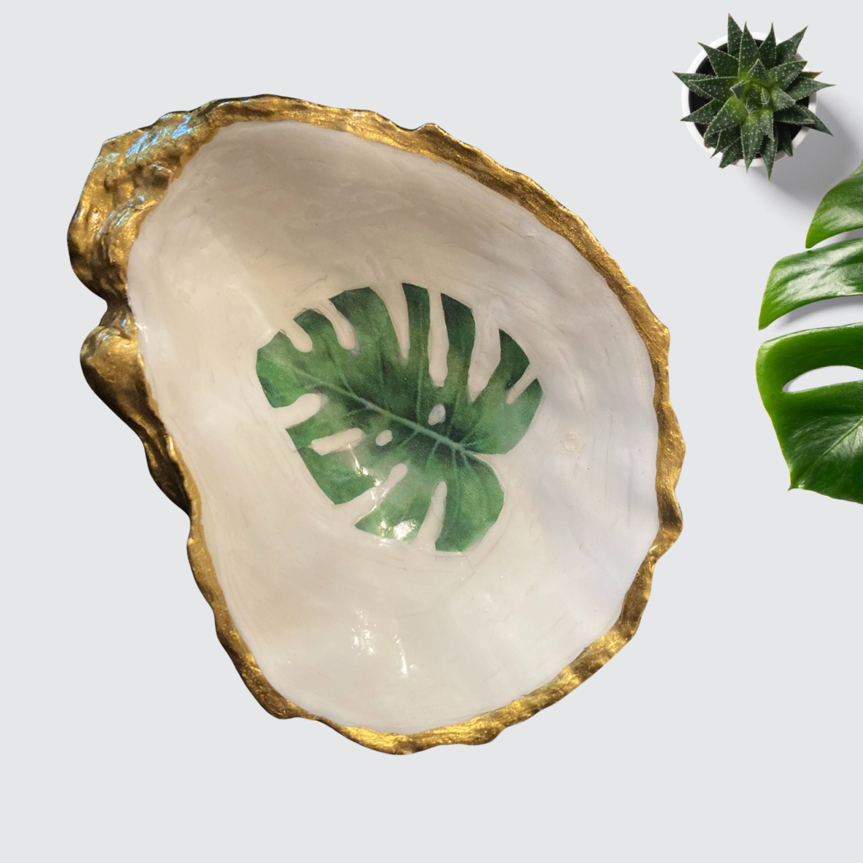 Oyster Shell Ring Dish, Monstera Palm Leaf Gift for Her, Shell Jewelry ...