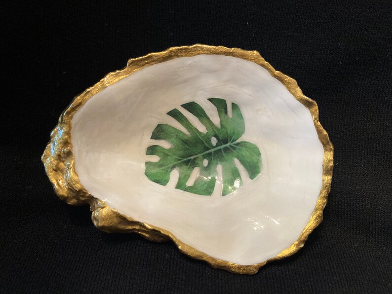 Oyster Shell Ring Dish, Monstera Palm Leaf Gift for Her, Shell Jewelry ...