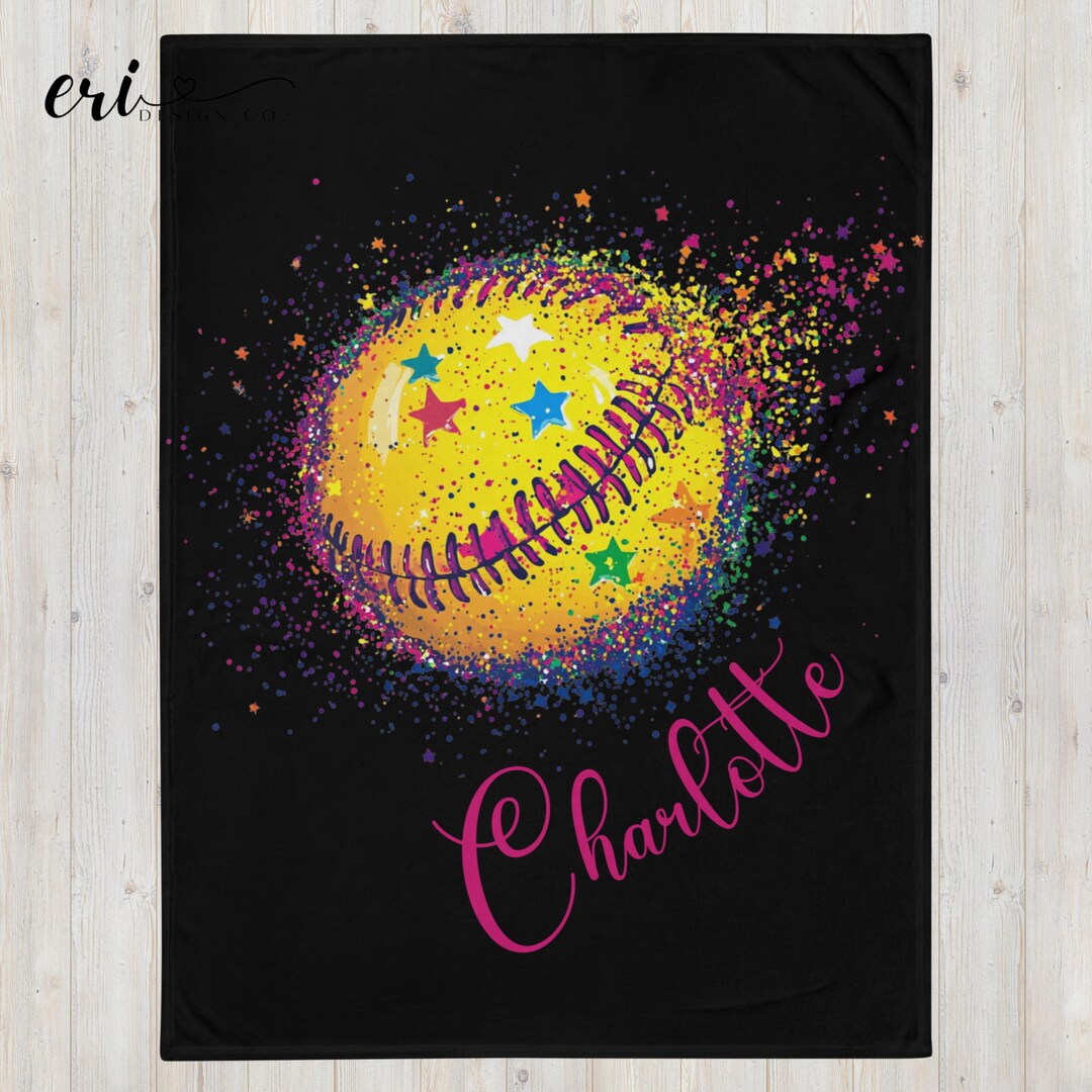 Personalized Color Splash Softball Blanket: Glitter Softball Gift - Etsy