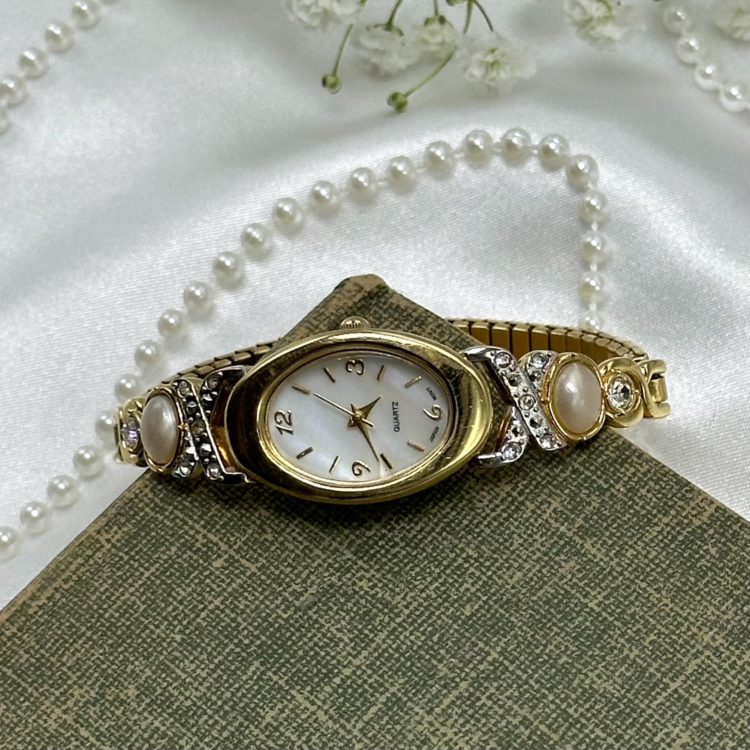 Diamanté and Pearl Watch With Mother of Pearl Dial - Etsy