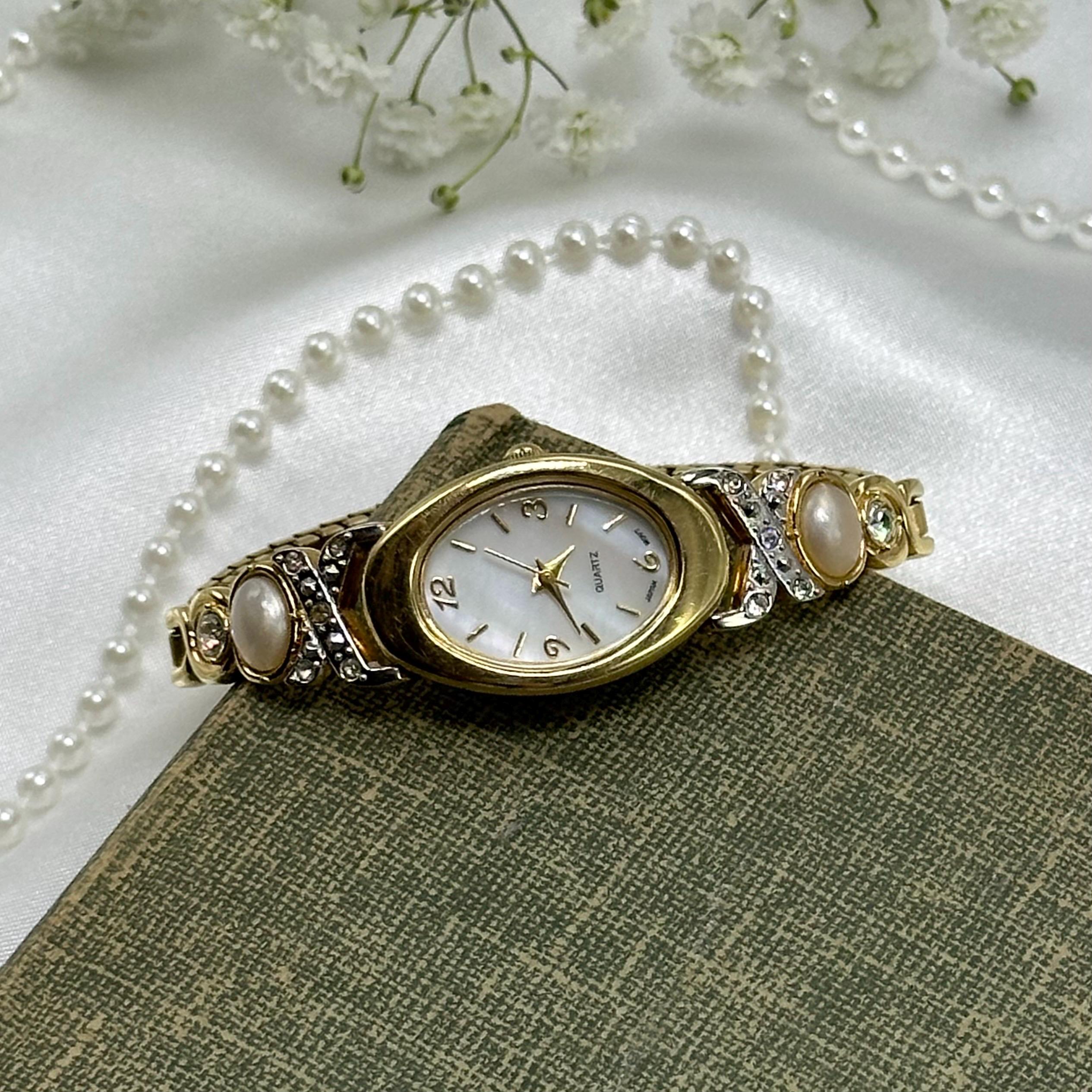 Diamanté and Pearl Watch With Mother of Pearl Dial - Etsy
