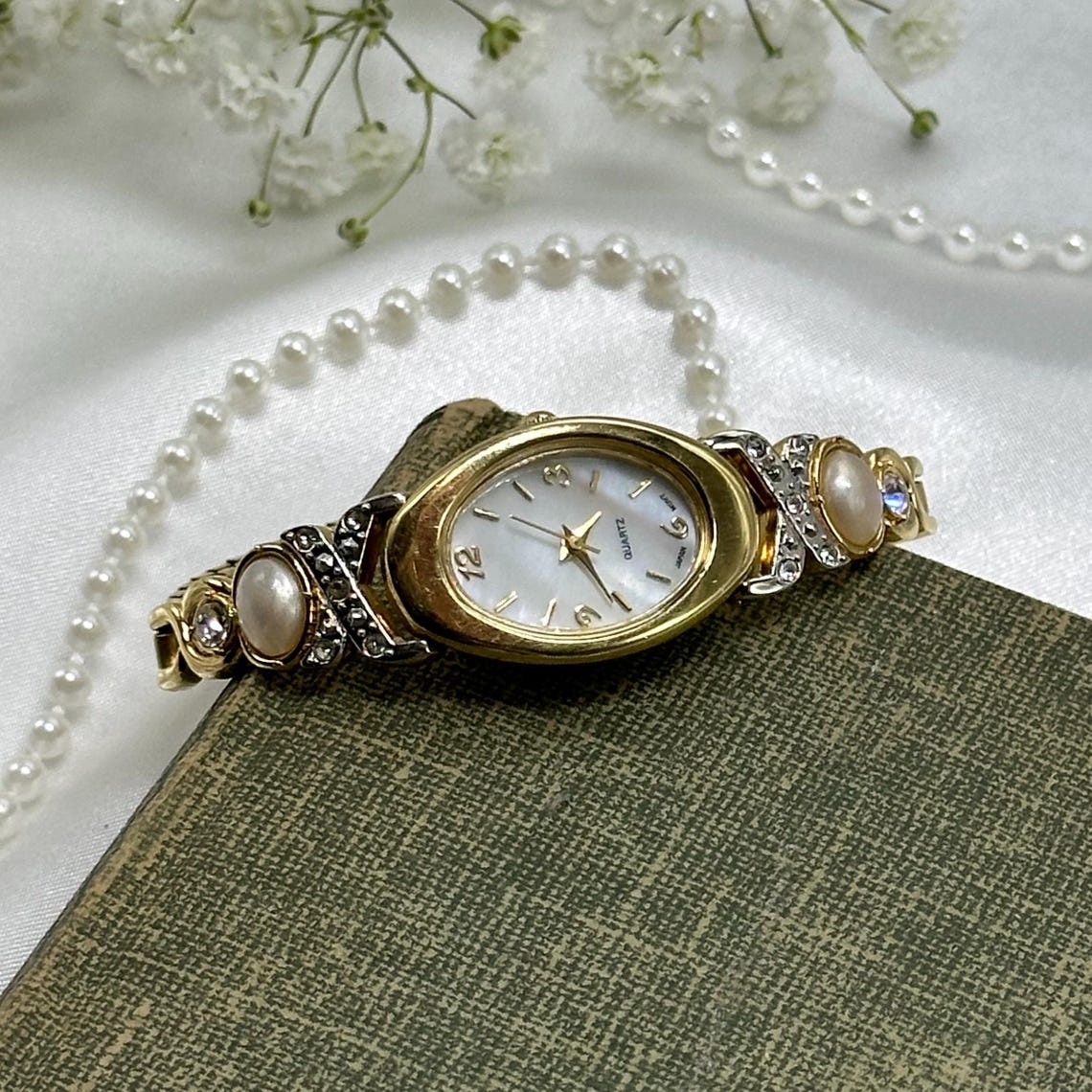 Diamanté and Pearl Watch With Mother of Pearl Dial - Etsy