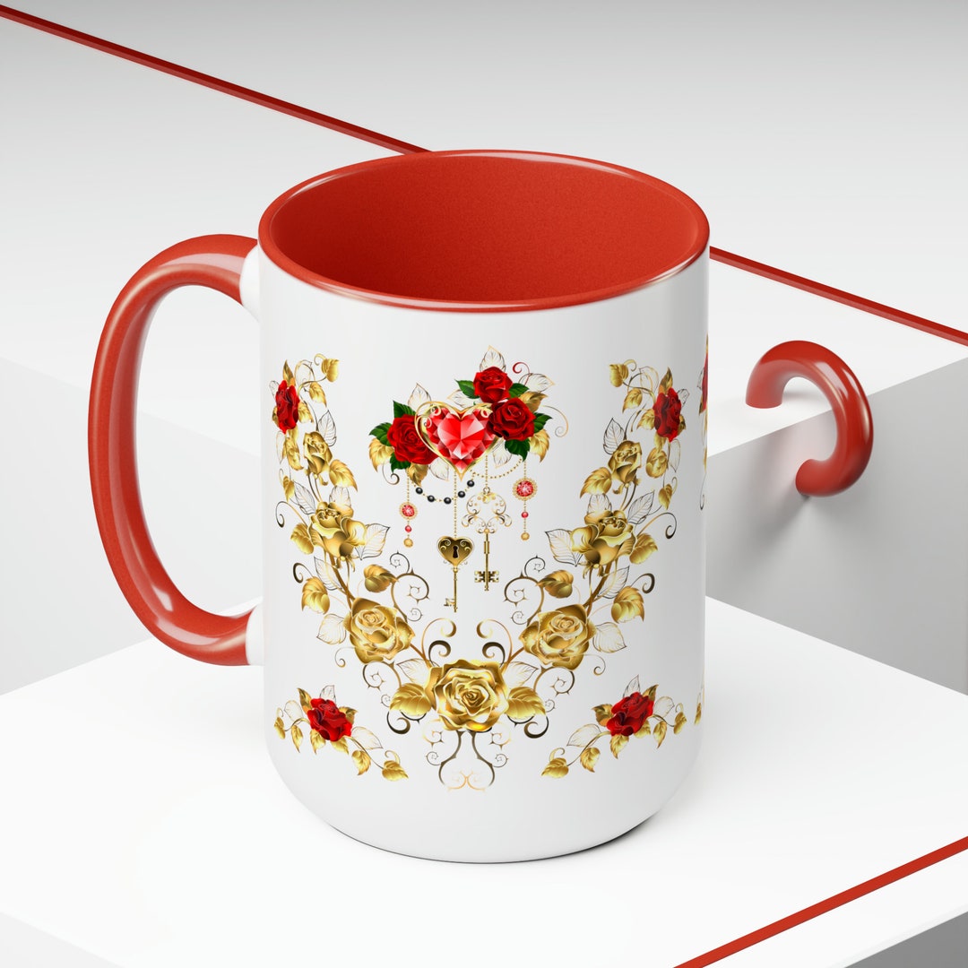 Beautiful Roses Coffee Cup With Red/gold Roses Red Roses - Etsy