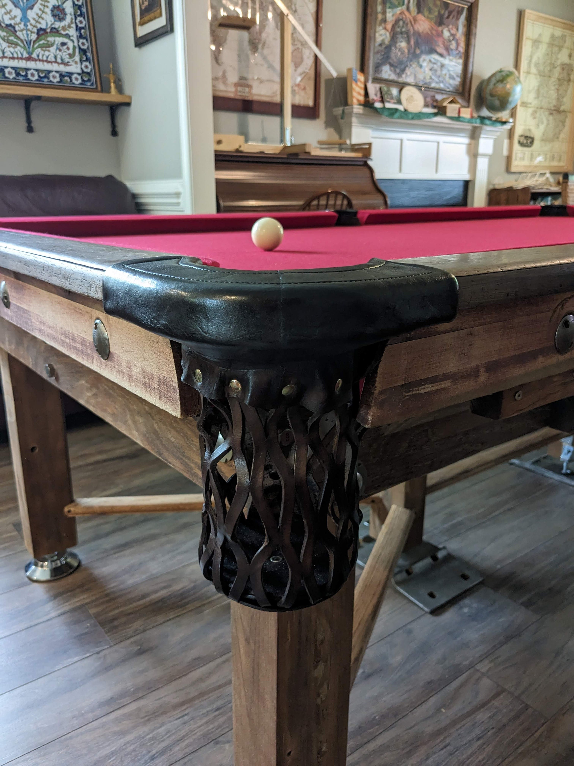 Pool Table Custom Handmade, Oak, Slate, Leather Pockets 8ft - Etsy