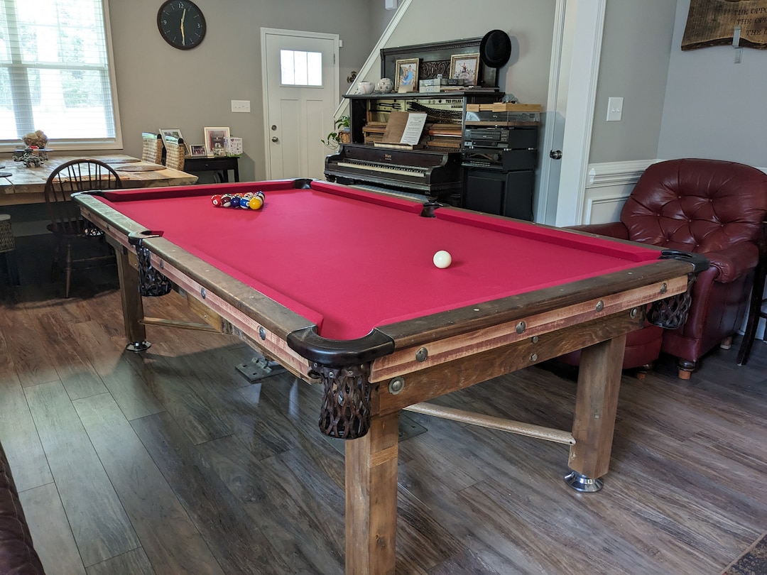 Pool Table Custom Handmade, Oak, Slate, Leather Pockets 8ft - Etsy