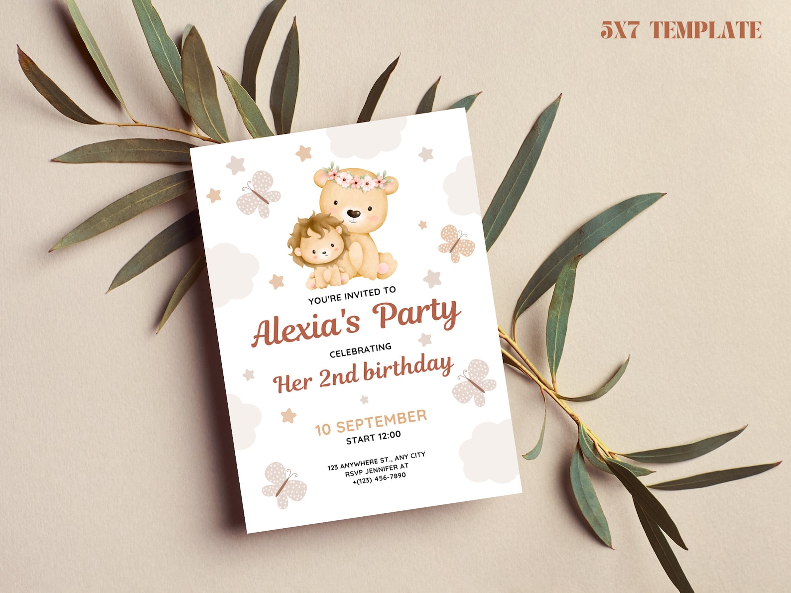 Cute Bear Invitation, Birthday Party Invite, Editable Brown Bear ...