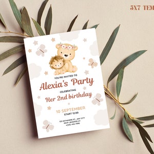 Cute Bear Invitation, Birthday Party Invite, Editable Brown Bear ...