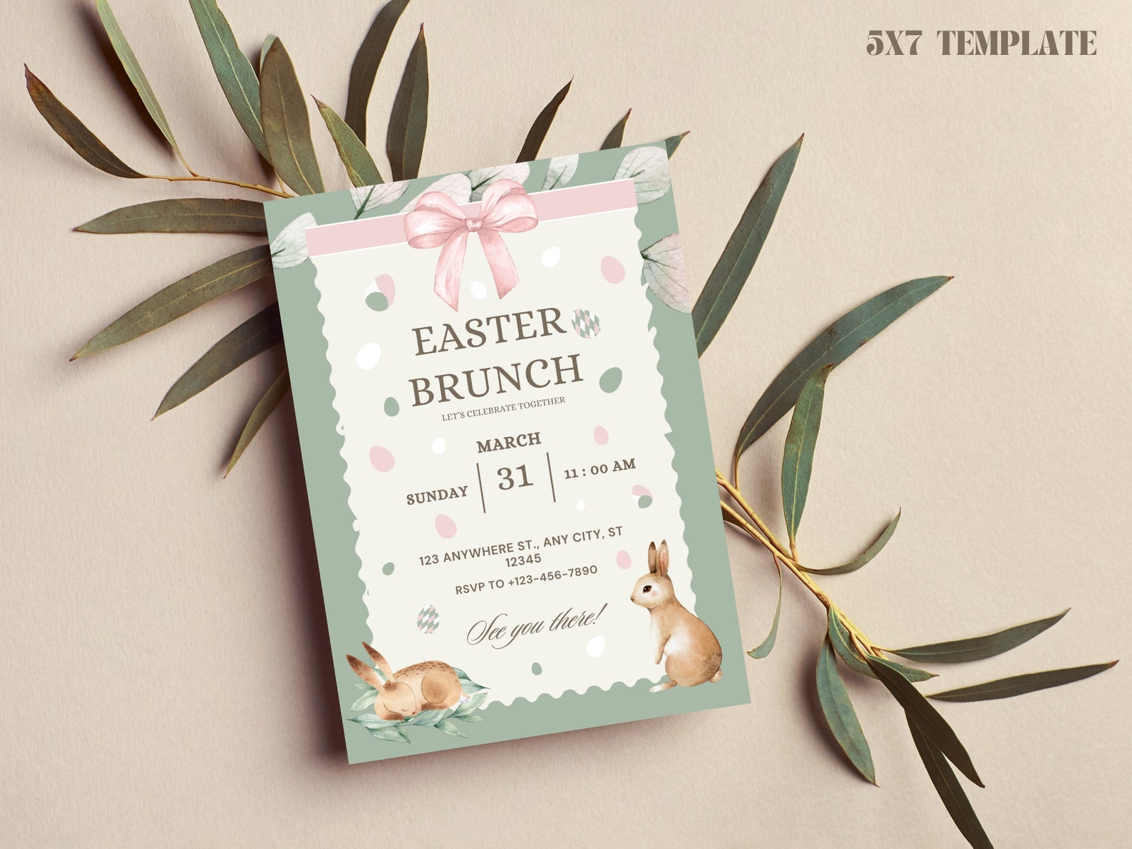Easter Brunch Invitation, Easter Egg Hunt, Bunny Easter Party Invite ...