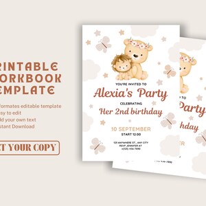 Cute Bear Invitation, Birthday Party Invite, Editable Brown Bear ...
