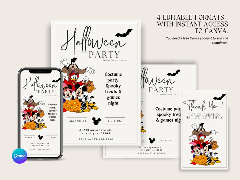 Mickey Mouse Halloween Party Invitation, Mickeymouse Halloween Theme ...