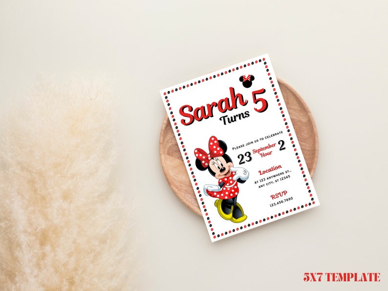 Minnie Mouse Birthday Invitation, Minnie Mouse Red Dress, Printable ...