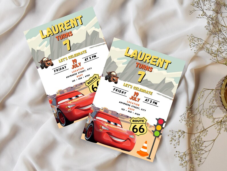 Cars Birthday Party Invitation, Cars Theme, Cars Lightning Mcqueen ...