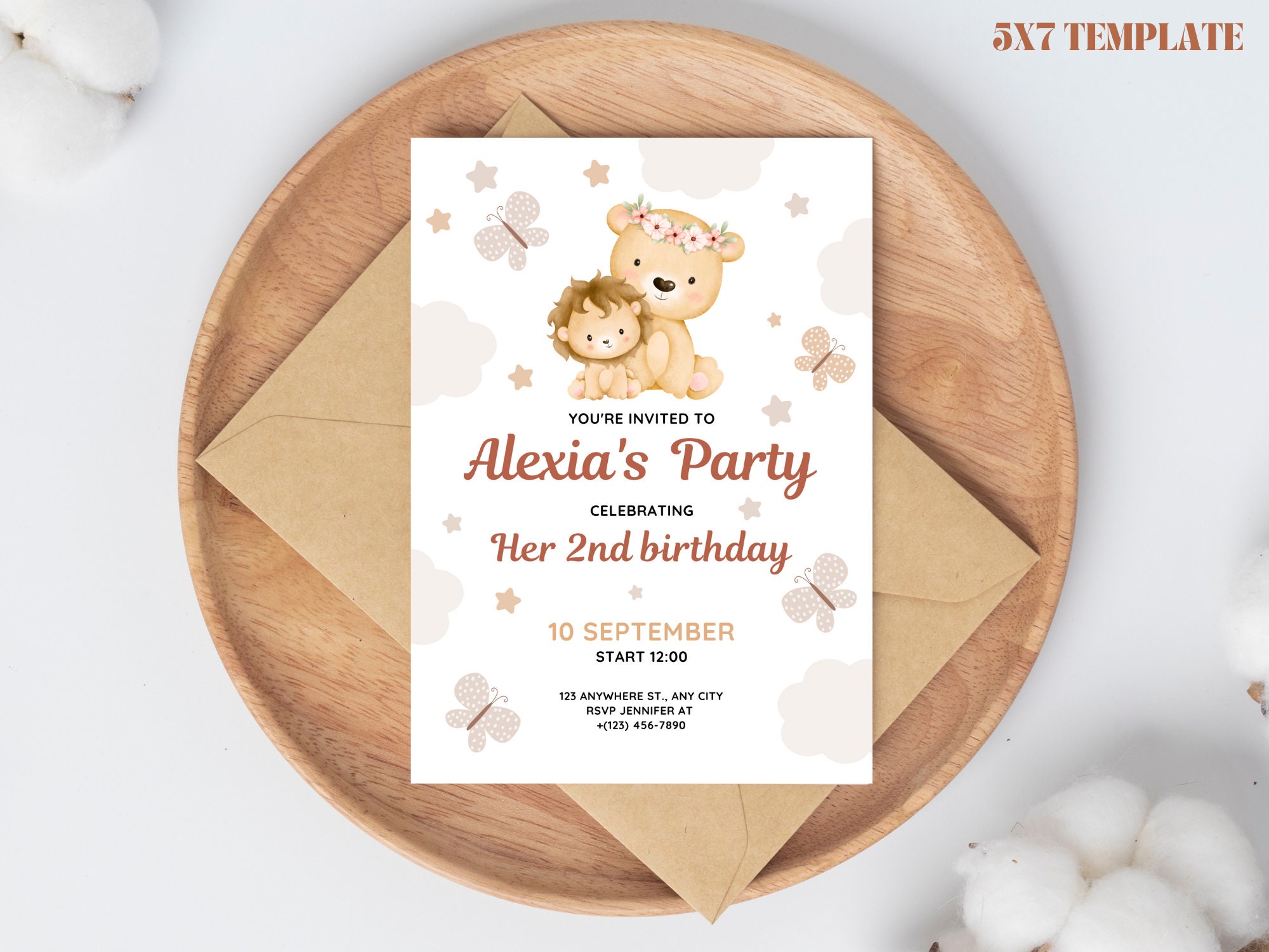 Cute Bear Invitation, Birthday Party Invite, Editable Brown Bear ...