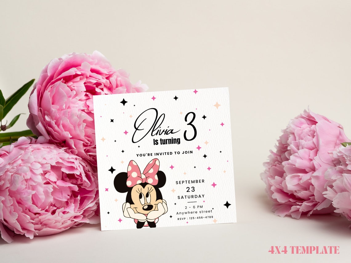 Invitación de cumpleaños de Minnie Mouse, invitación a fiesta digital ...