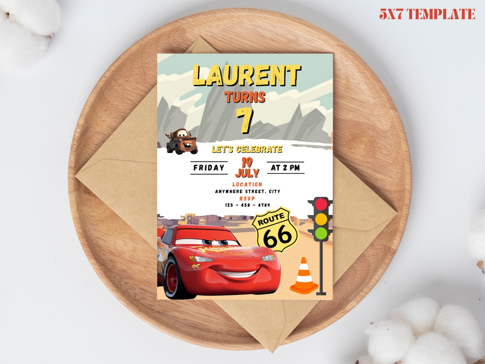 Cars Birthday Party Invitation, Cars Theme, Cars Lightning Mcqueen ...