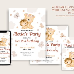 Cute Bear Invitation, Birthday Party Invite, Editable Brown Bear ...