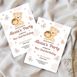 Cute Bear Invitation, Birthday Party Invite, Editable Brown Bear ...
