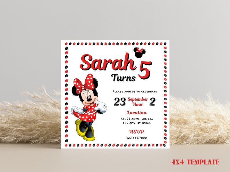 Minnie Mouse Birthday Invitation, Minnie Mouse Red Dress, Printable ...