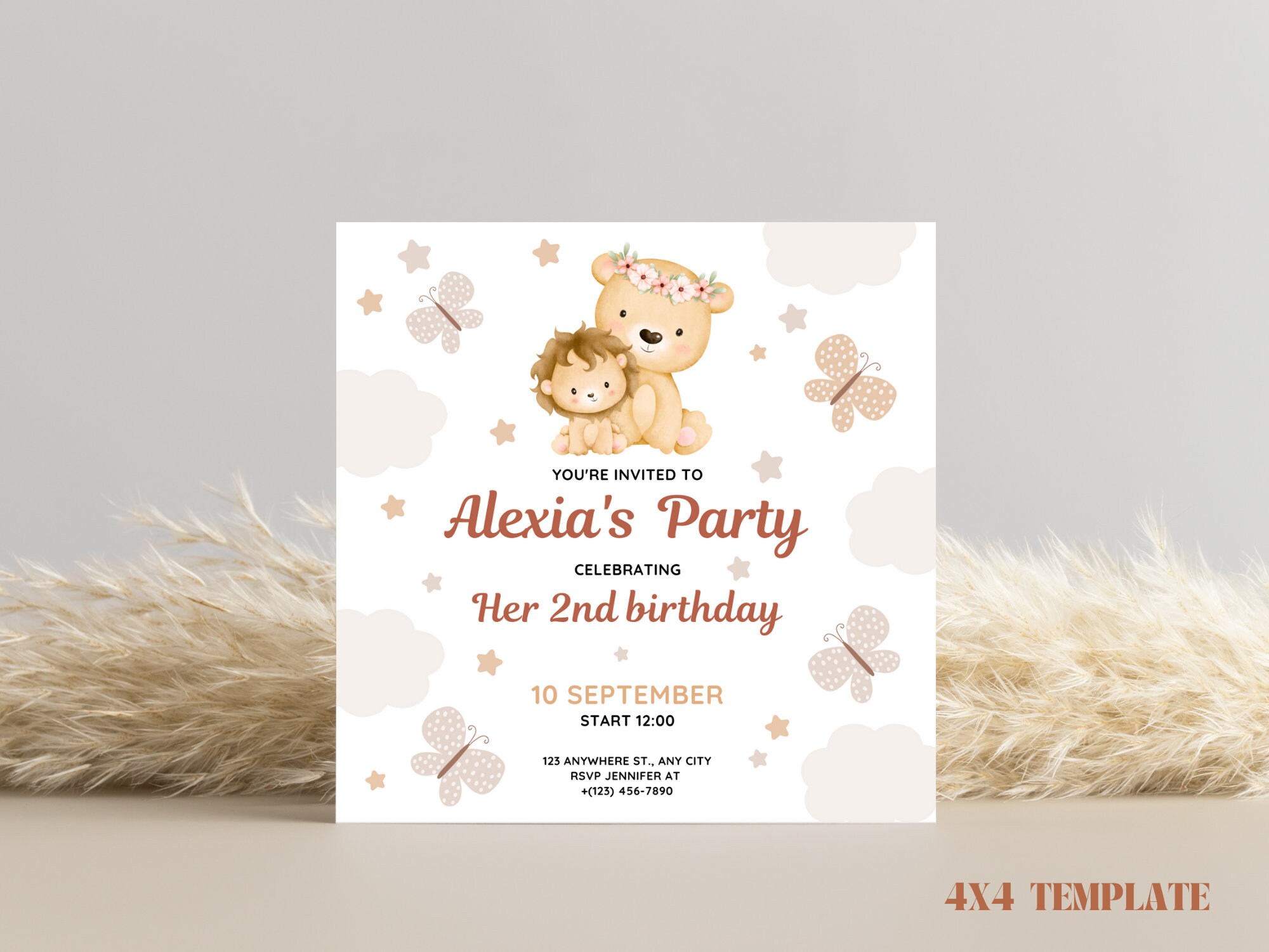 Cute Bear Invitation, Birthday Party Invite, Editable Brown Bear ...