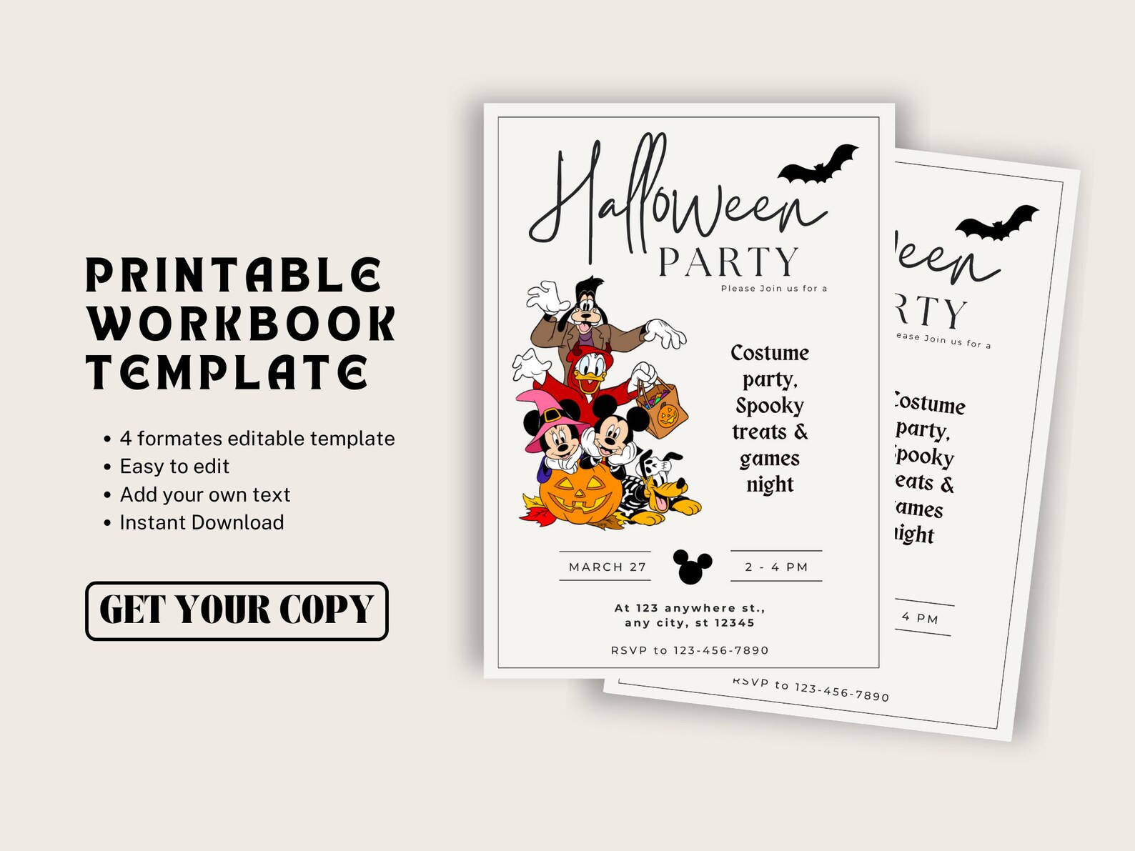 Mickey Mouse Halloween Party Invitation, Mickeymouse Halloween Theme ...