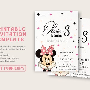 Minnie Mouse Birthday Invitation, Digital Party Invite, Editable Canva ...
