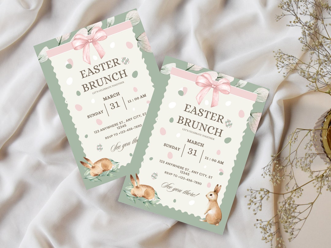 Easter Brunch Invitation, Easter Egg Hunt, Bunny Easter Party Invite ...