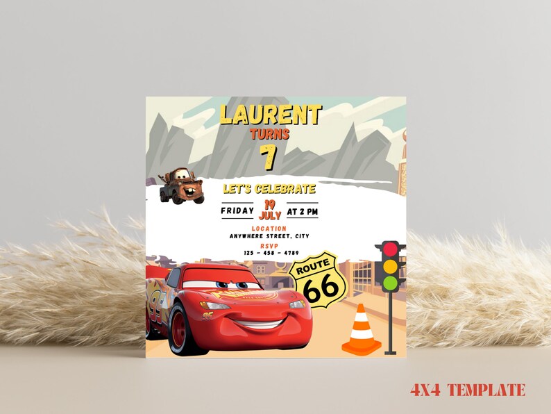 Cars Birthday Party Invitation, Cars Theme, Cars Lightning Mcqueen ...