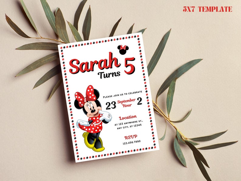 Minnie Mouse Birthday Invitation, Minnie Mouse Red Dress, Printable ...