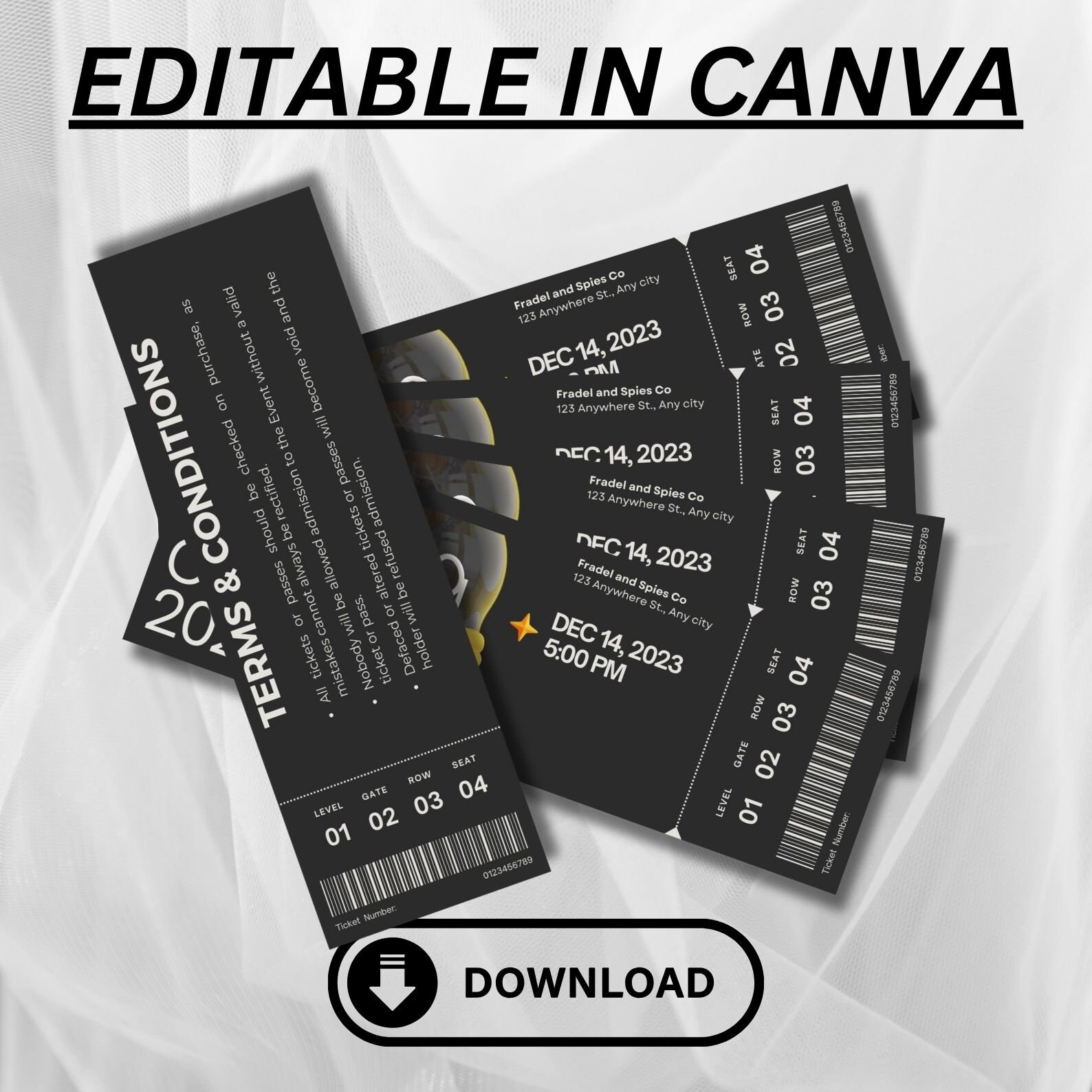 Editable Concert Ticket Template for Canva printable Gift - Etsy