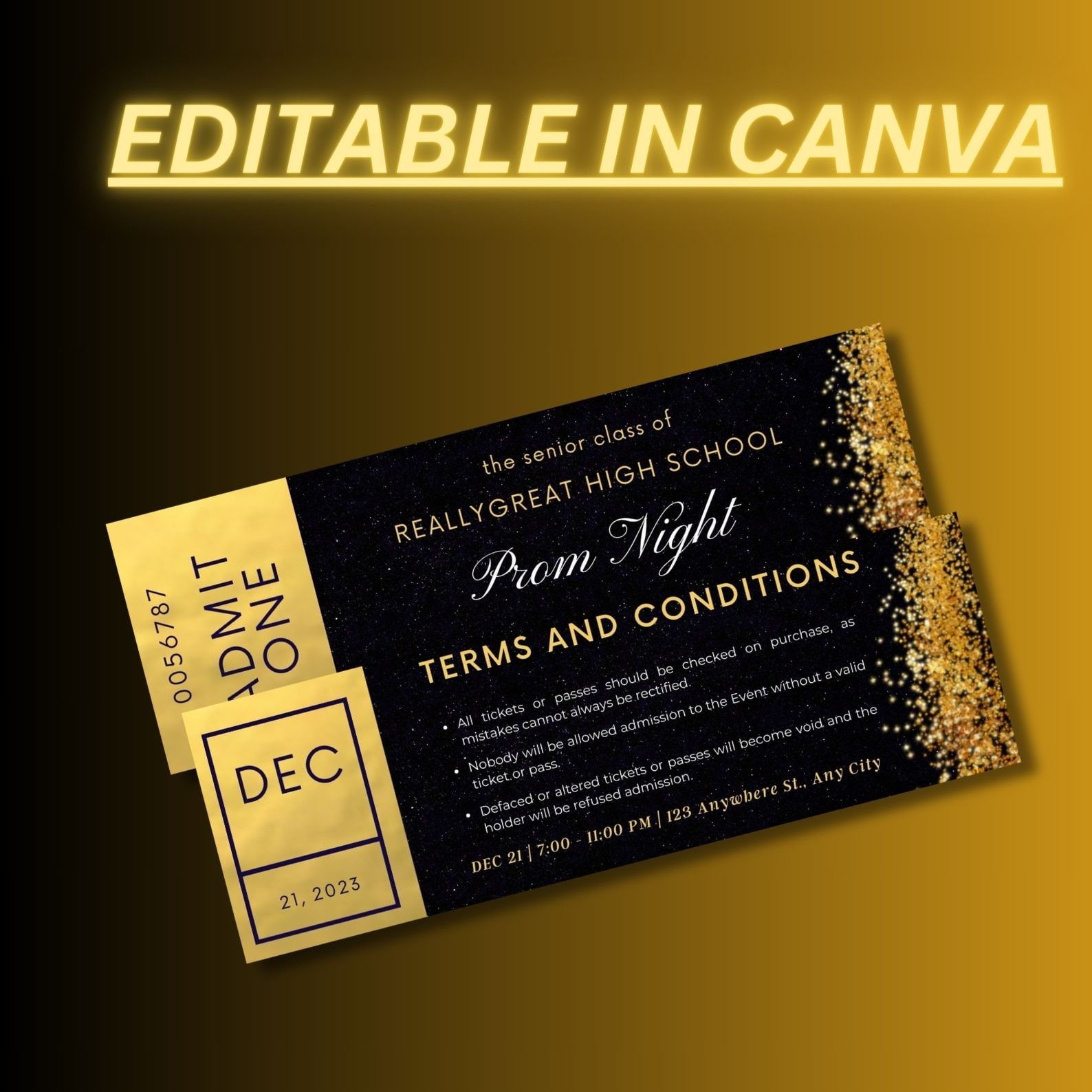 Editable Concert Ticket Template for Canva printable Gift - Etsy
