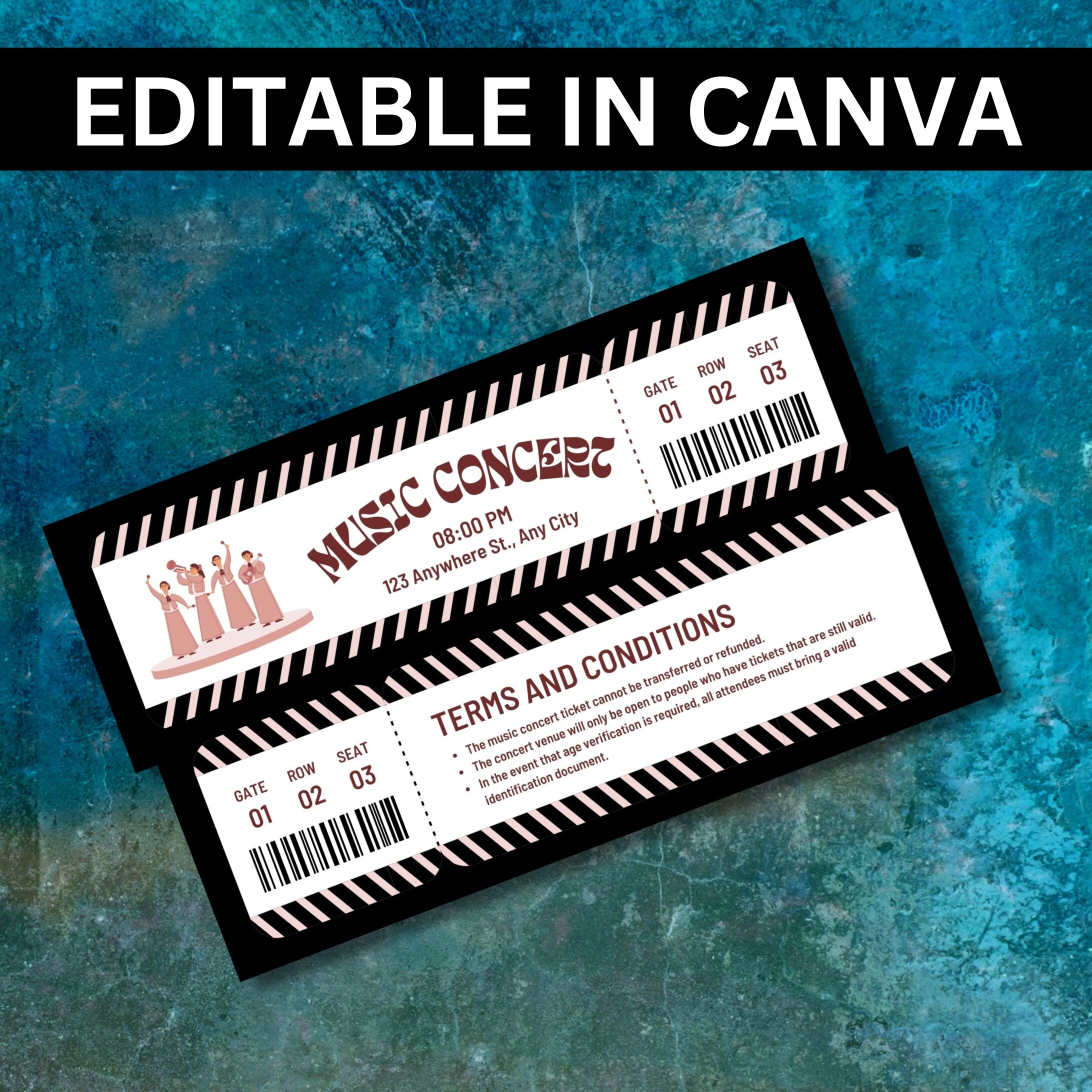 Editable Concert Ticket Template for Canva printable Gift - Etsy