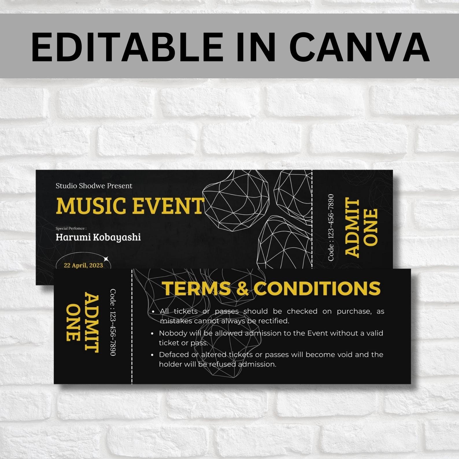 Editable Concert Ticket Template for Canva printable Gift - Etsy