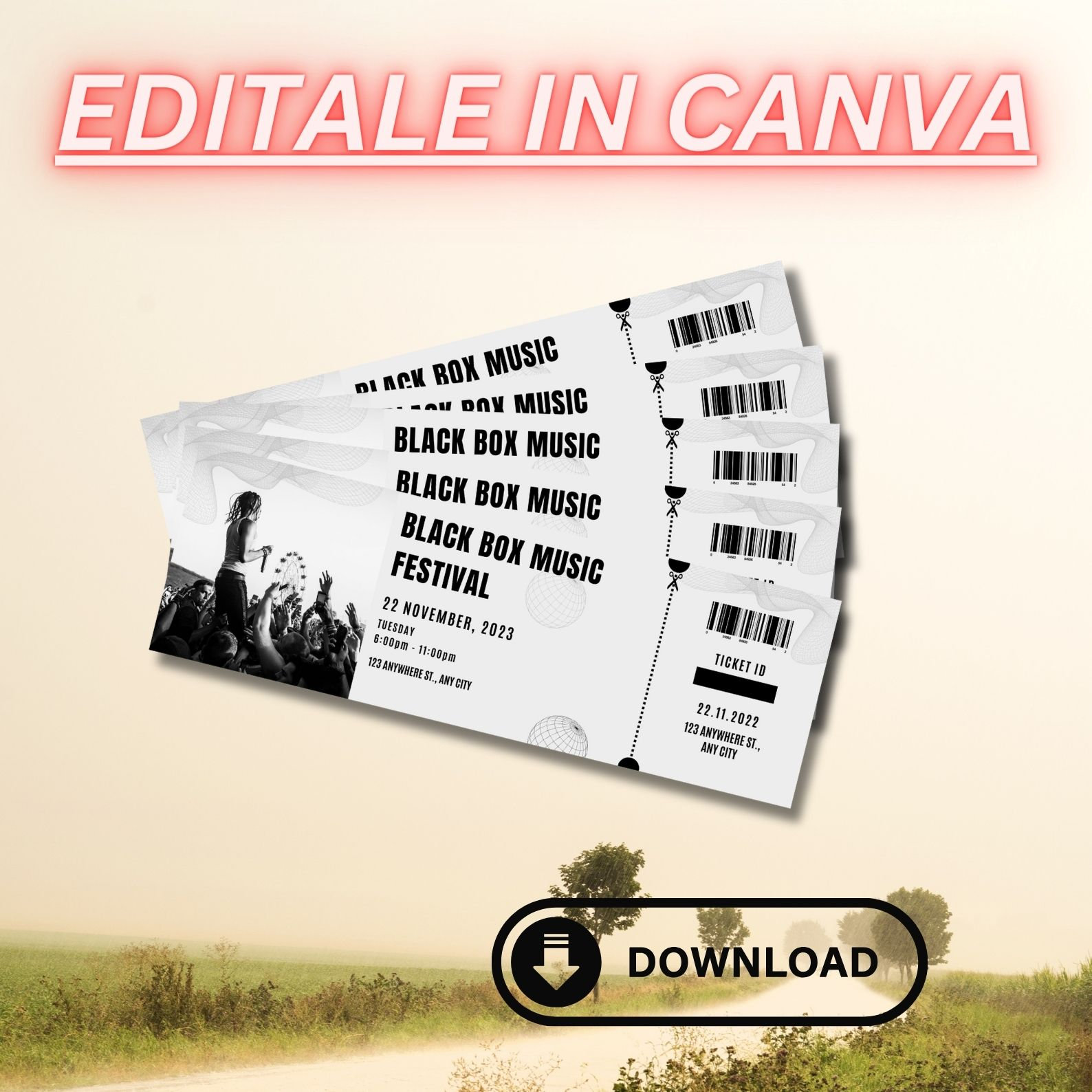 Editable Concert Ticket Template for Canva printable Gift Idea ...