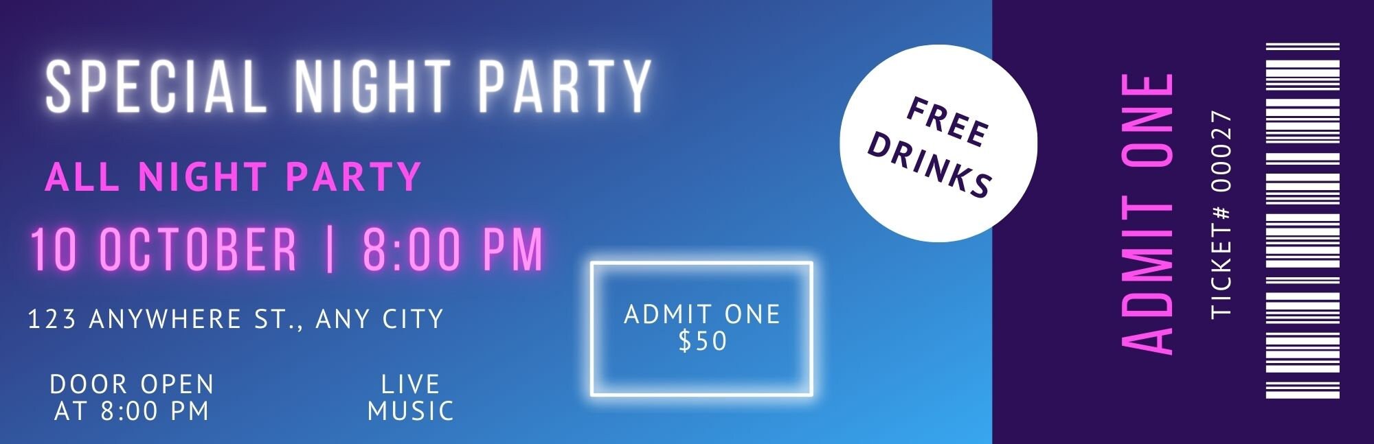 Editable Concert Ticket Template for Canva printable Gift - Etsy